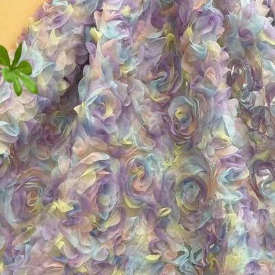 20立3新品布体盘带绣花玫2瑰花多色绣花布棉993网布绣花布蕾丝面