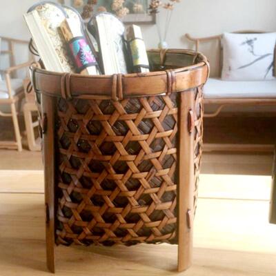 复层古字画筐统竹编收纳四脚手编双编法竹ZL02092筐卷轴缸传中筐