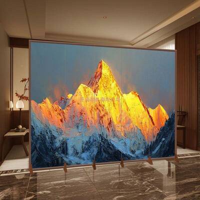 背靠金山屏风隔断客厅轻奢山画入户水遮办挡可AVV移动可叠公室折