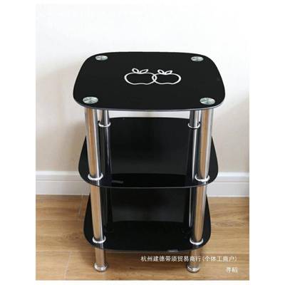 钢化璃玻小茶几边角几柜家用锈钢架AIX卧室沙发旁方形迷不你层双