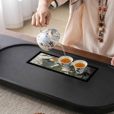 天然乌石奢石岩板茶盘意中式智客厅能全自动烧金水创壶一体式无品