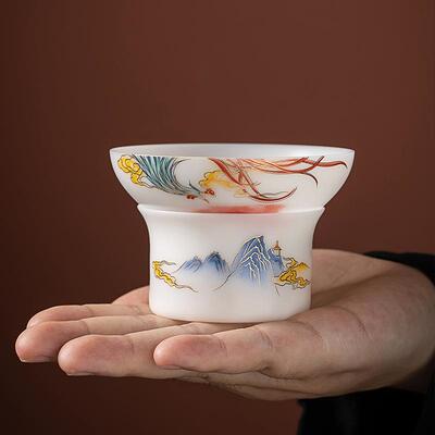 冰种玉瓷过器滤玉中国白素烧羊脂全瓷孔茶漏滤组陶YYI瓷茶茶隔具