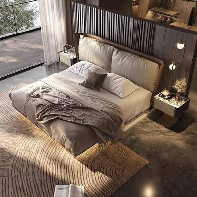 意式约悬浮床双人婚床实木双人轻床奢现代简床感应多IOK功卧能室