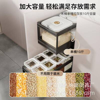 厨橱柜入式房双桶层米面箱拉篮铝合金厨INV房抽屉式米嵌面箱米柜