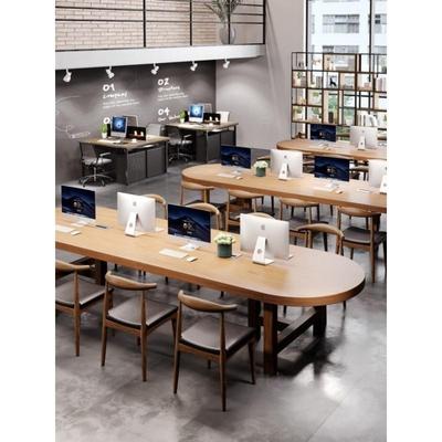 板椭圆形实木桌大会议桌长条工业风大桌原木hyz881长桌办公子餐桌