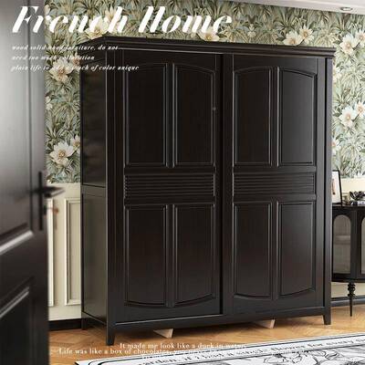 5DSTV推美式实木衣柜黑色现代简约拉复门衣柜古法式储室物衣橱卧