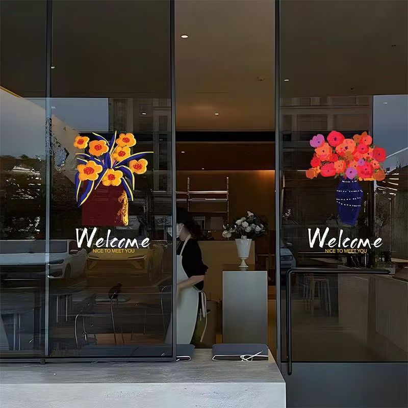 艺术油画花瓶窗花贴画玻璃门贴纸餐厅咖啡店装饰推拉门静电贴防撞