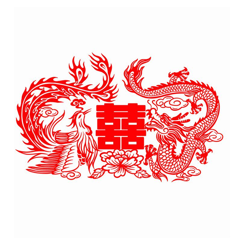 喜字窗花龙凤静电贴纸结婚剪纸婚房窗户贴玻璃门装饰双面红色水贴