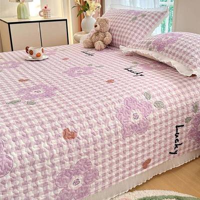 珍盖珠棉床单件件榻榻米炕盖单韩式花边缝加厚床绗单三套四F98659