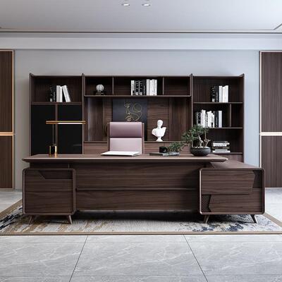 新中板式办公桌椅组合黑胡桃大木ERW14556实木单人老桌总现裁桌简