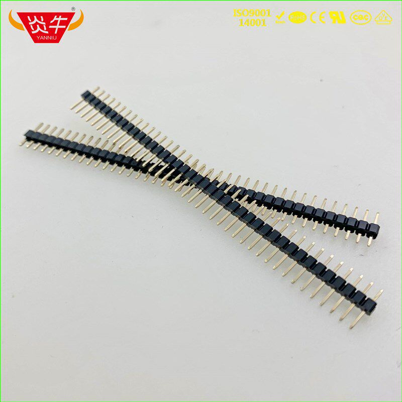 2.54mm单排针1*40P(180度/直针) 镀金1u/3u 塑料PA6T 耐高温 环保