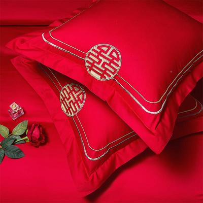 结婚红床上枕婚庆纯棉绣花靠垫套中式红抱色喜枕抱枕大ZAA套含芯