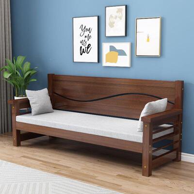 实组沙发小户型简约休ORG闲客厅卧室阳台新中式木木质沙发合靠背