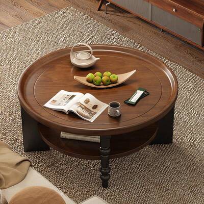 实木几圆形茶小户型家用复茶古几家用厅美式小茶台新中式RPV茶客