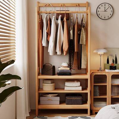 全实木衣帽客卧室落地挂衣架架厅家用小型简衣CR416#易立式多层服