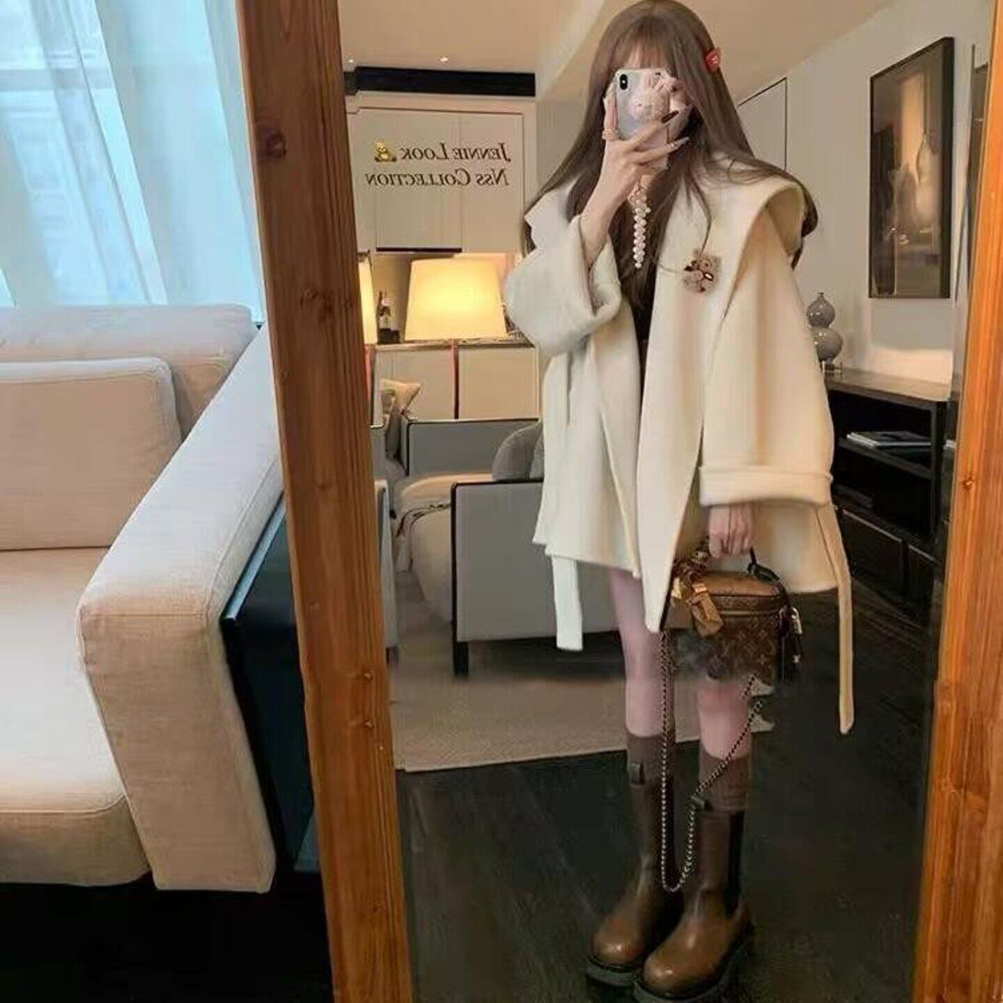 曼品质白色双面羊绒斗篷大衣女2026新款冬小个子加厚高级感短款毛