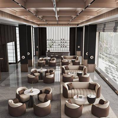 意式轻奢洽谈沙发酒店大堂会客区桌椅售楼处商务接待卡座组合实木