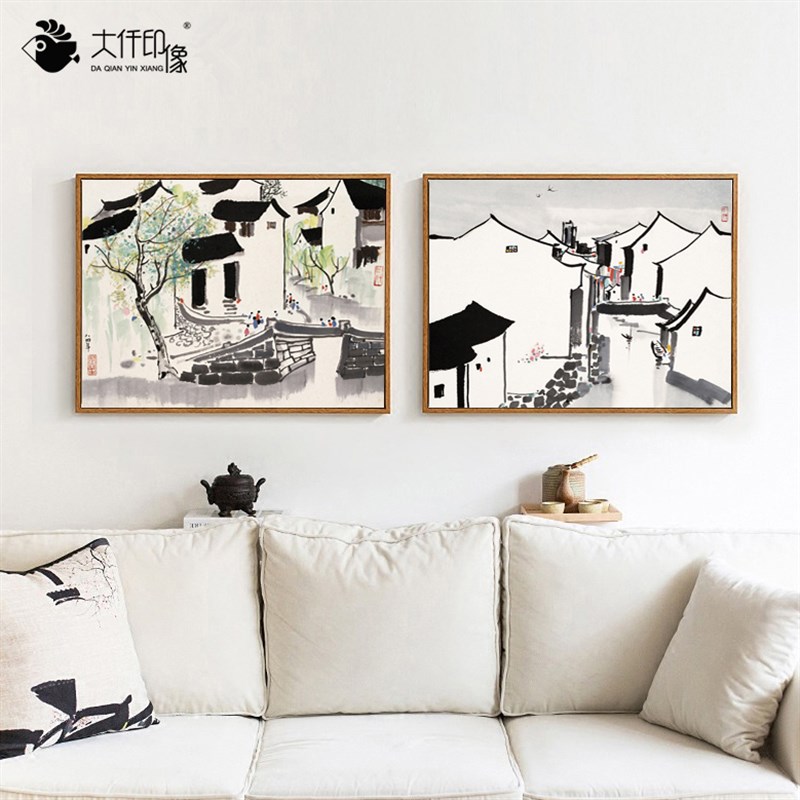装饰画帆布画中式国画名画茶室书房名家山水画吴冠中江南水乡系列