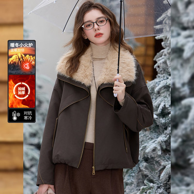 【甜馨Tia】&白鹿语撞色毛绒领外套加绒加厚上衣BX20464