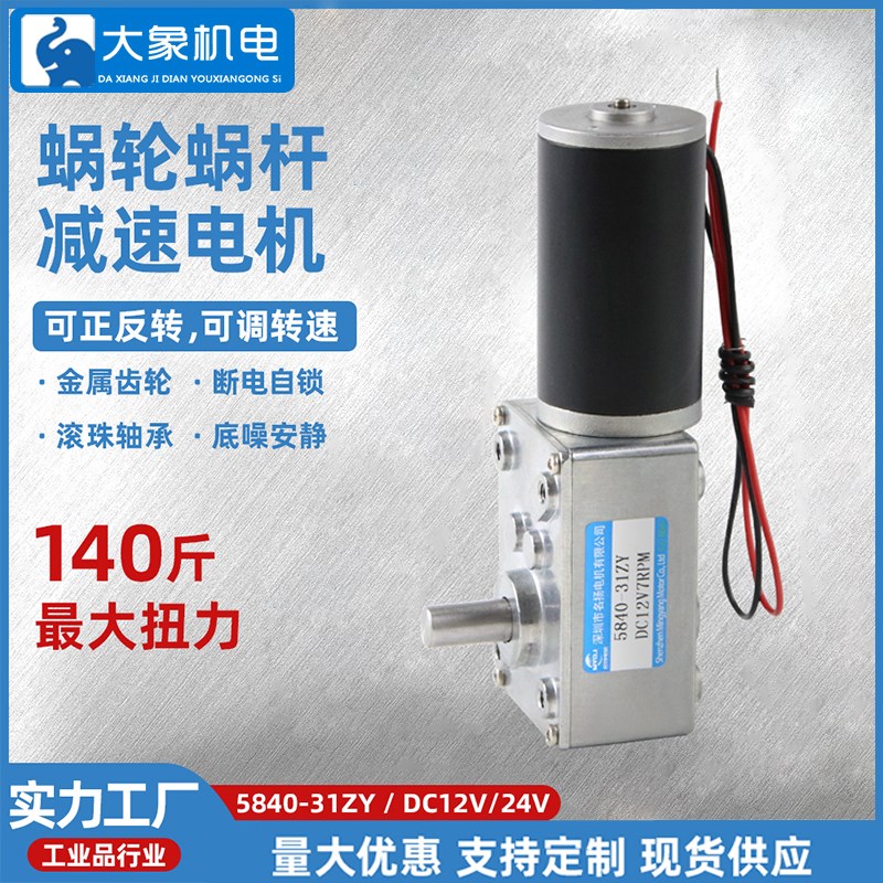 5840-31ZY蜗轮蜗杆低速大扭力12v 24v直流减速电机微小型马达