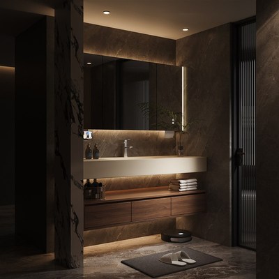 安苒卫浴岩板热弯一体盆洗漱台组合卫生间洗手盆洗脸盆浴室柜卫浴