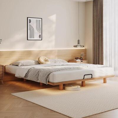 全实木白蜡约木无床头悬as25842浮床现代简主高端极简双床人大卧