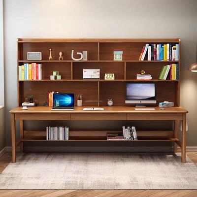 实木双三人书桌书30512体架一写字桌学生约家用电脑简桌习桌子带