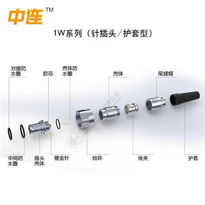 中连1W航空插推拉自锁式快速W系列对接连接器IP接68现户头外防水