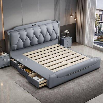 意式多能床床储物现代简可51714约双人大气带夜灯功主卧欧式床