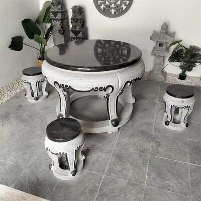 石桌石凳庭花园院套户外公园中式一石雕家用石圆230601形桌子青石