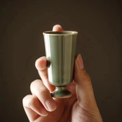 一九茶舍越窑青瓷高脚闻香杯茶杯酒杯陶瓷功夫茶具品茗杯家用小号