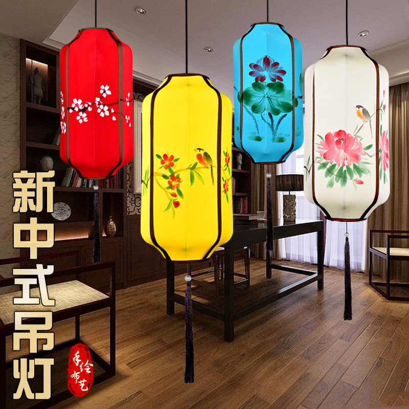 中式新款花朵图案灯笼仿古典宫灯餐厅茶楼过道创意冬瓜长形布艺具