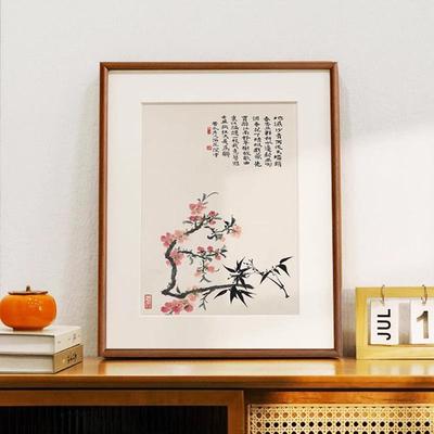 涛花卉新中式餐厅YZ202503装饰画客厅茶室玄石关画挂实木桌摆件面