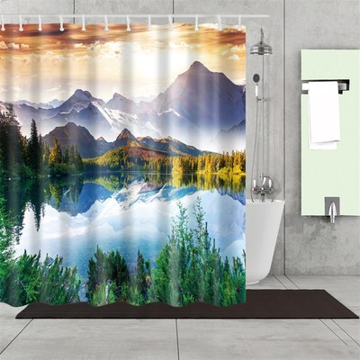 3D浴帘套装自然风景画洗澡帘涤纶隔断帘防水防霉挂帘浴室窗户窗帘