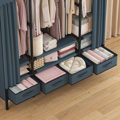 简易衣柜家用FAQ厚卧室钢架加粗收纳布衣柜艺出租装房屋组布挂衣