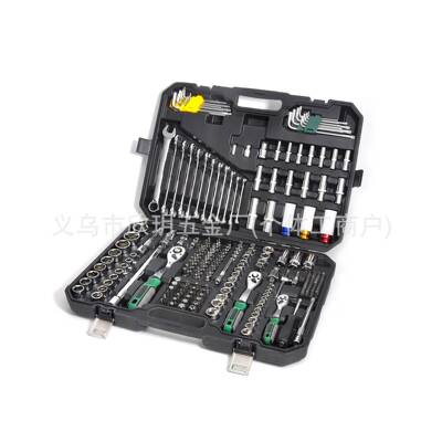 222PCS套筒旋具头机械组合工具套装汽车棘轮扳手随车接杆铝铁盒箱