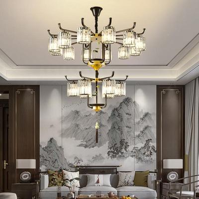 新中式水晶轻吊灯大气荷花客厅家用卧室简约餐厅LE现84500D书房奢