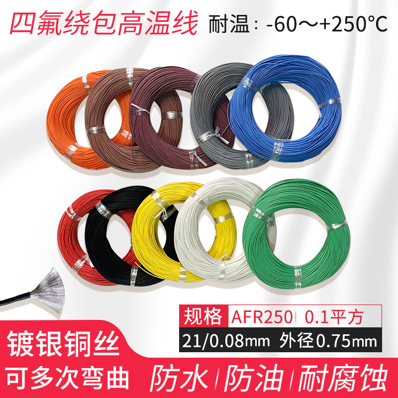 航空导线超细特软四氟薄膜绕包镀银高温线AFR250 21/0.08 0.1平方