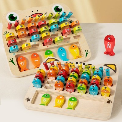 2025早教磁性字母数字钓鱼玩具宝宝手眼协调木制益智启蒙抓虫套装
