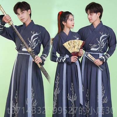 高档中国风武原装创汉代传统长袖少年古士刺格客导学生黑色武术演