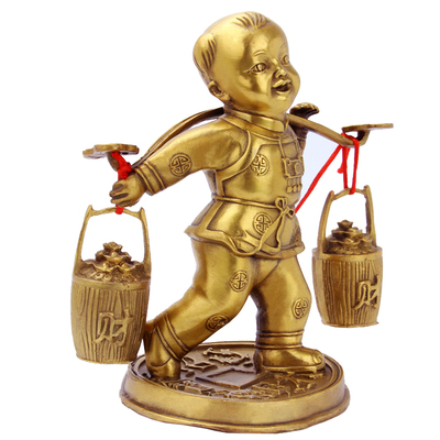 铜挑财运财童子摆件送财善财童子家居装饰铜工艺礼品摆设