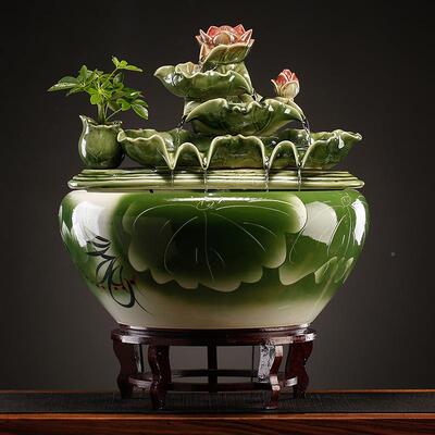 流招财件摆创意瓷鱼缸循环VLI水喷泉陶景观中式客水厅办公室桌面