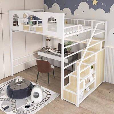 铁艺床高架上床下空下桌小户型省空间阁楼床儿童床复式二楼铁架床