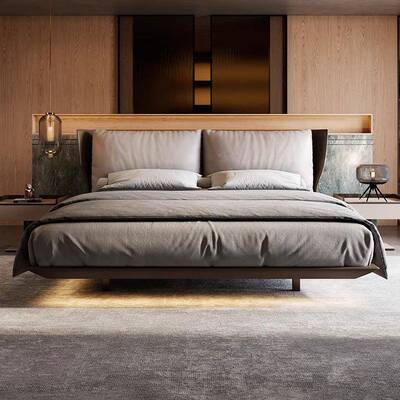 意式极简Al悬浮床软包丝双人床主卧婚CRL床大y气s爱丽床