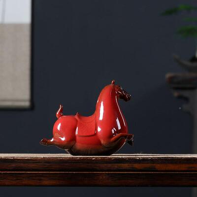 招财小马摆柜件工艺品中EMG式家电居客厅视书房古博架装饰陶瓷唐