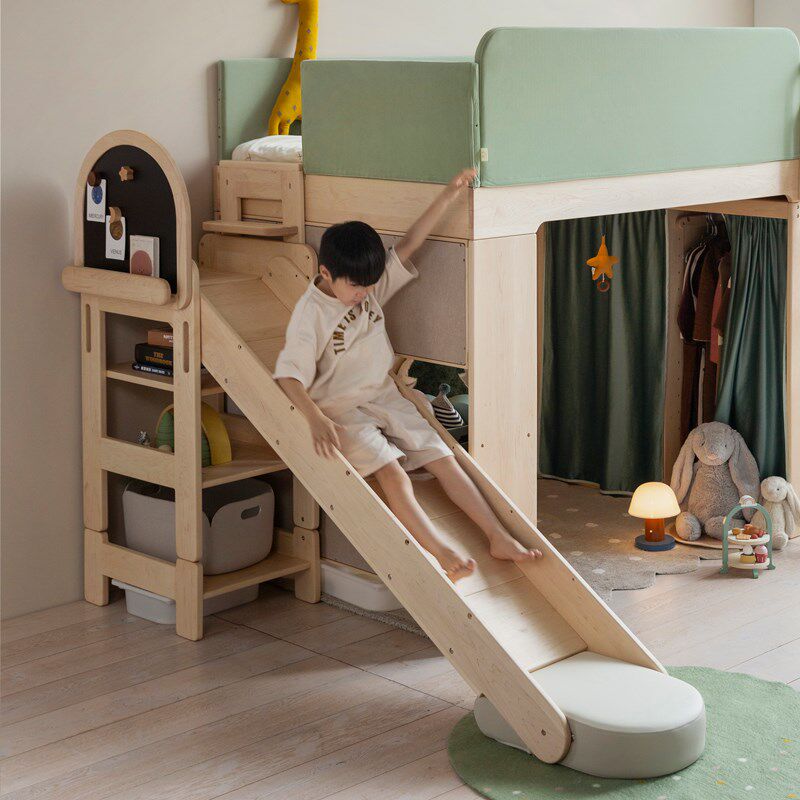 上形孩在 溜溜滑梯梯架款 树屋床天空半高床适用全实木男生女生