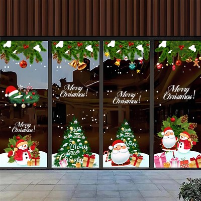 圣诞节装饰品玻璃门贴纸圣诞树窗户大门商场场景布置静电贴窗贴画
