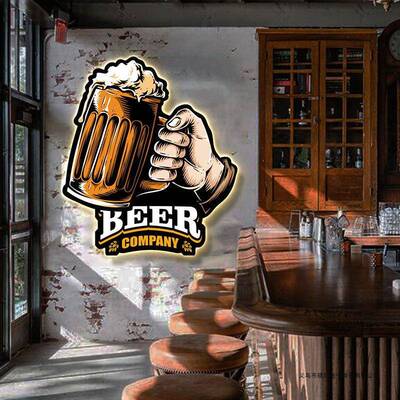 酒吧墙面发光饰烧画工业风烤酒馆氛LGV店围灯画啤酒形状装广告牌