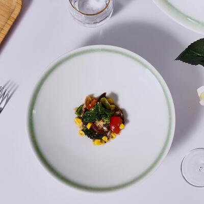 东南风纯高脚盘色果盘酒店陶亚瓷圆形装SJT01542菜盘凉菜盘会所餐