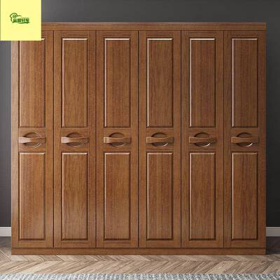 23025现代中式OZG实木6衣柜卧室四门45门木质带拉手柜衣橱边柜衣